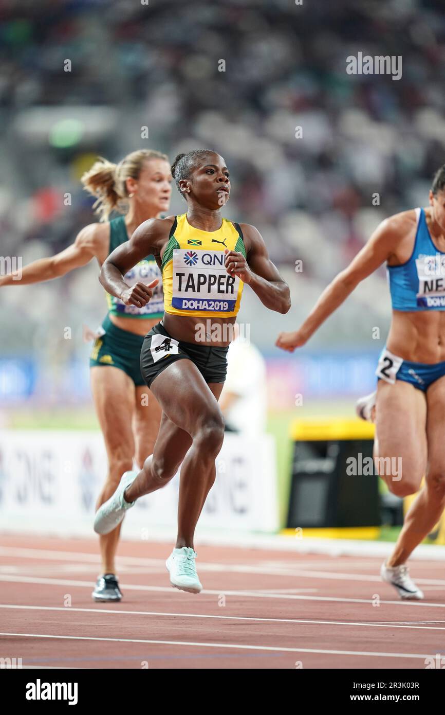 Megan Tapper running the 100m hurdles at the 2019 World Athletics ...