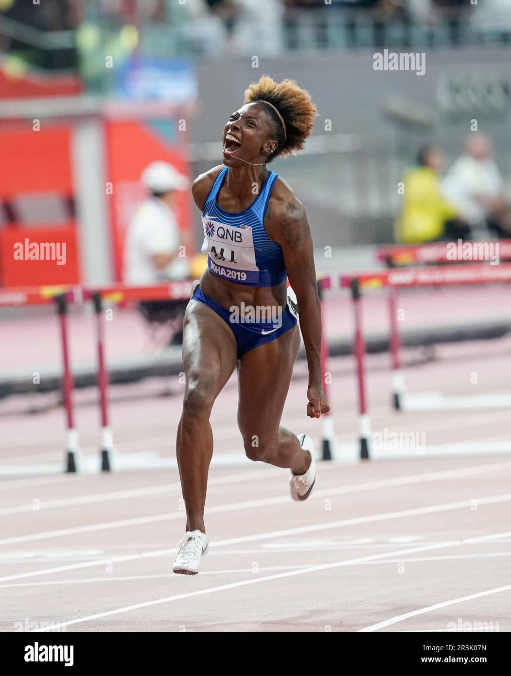 Nia Ali winning the 100m hurdles at the 2019 World Athletics ...