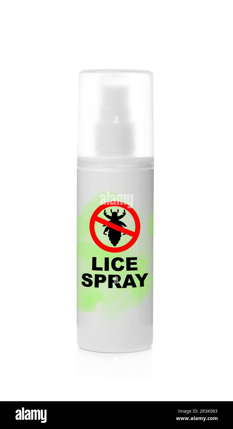 Bottle of lice spray on white background Stock Photo - Alamy