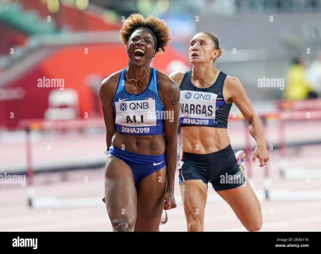 Nia Ali winning the 100m hurdles at the 2019 World Athletics ...