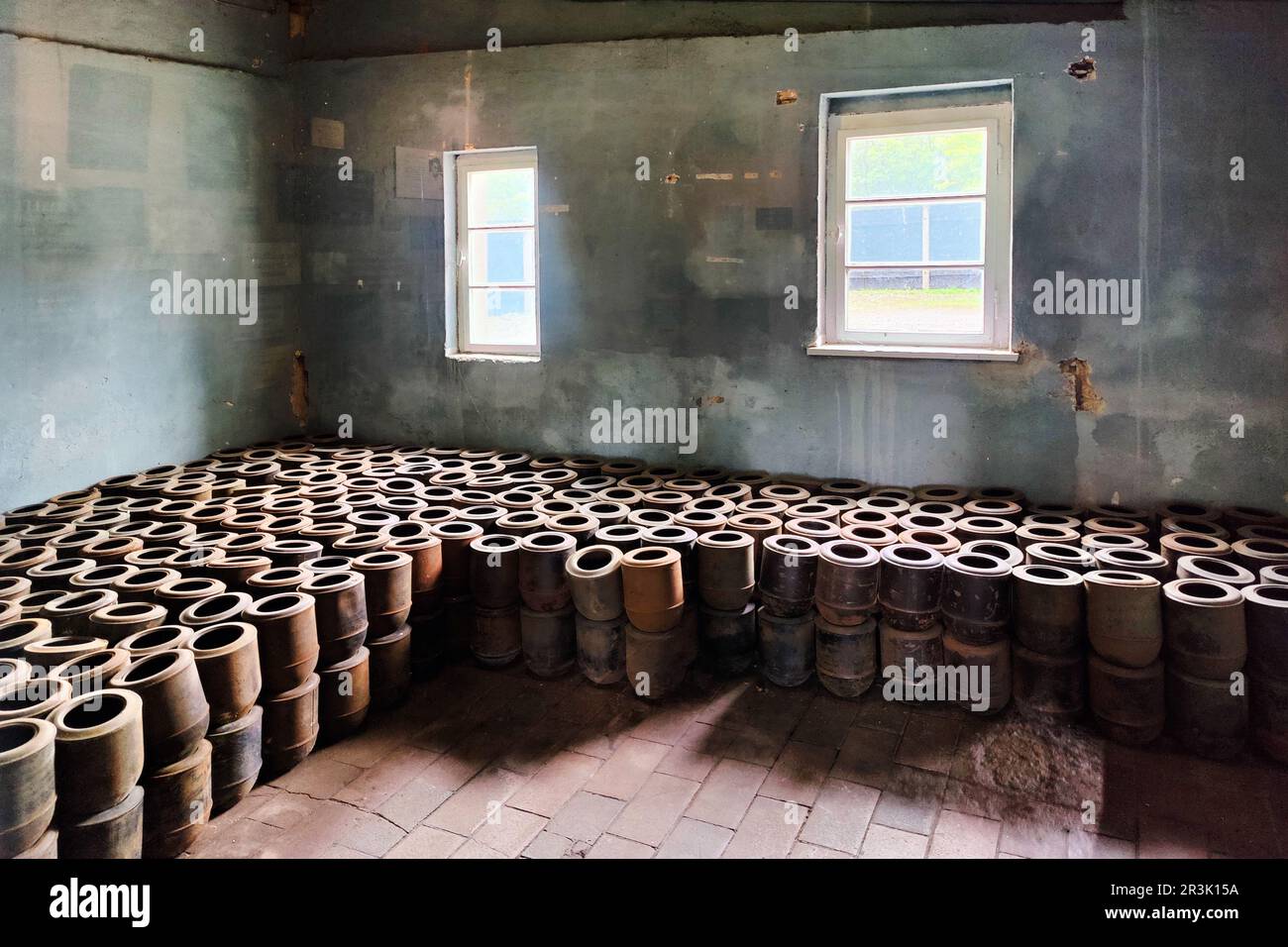 Mortuary room with urns in the crematorium, former Buchenwald ...