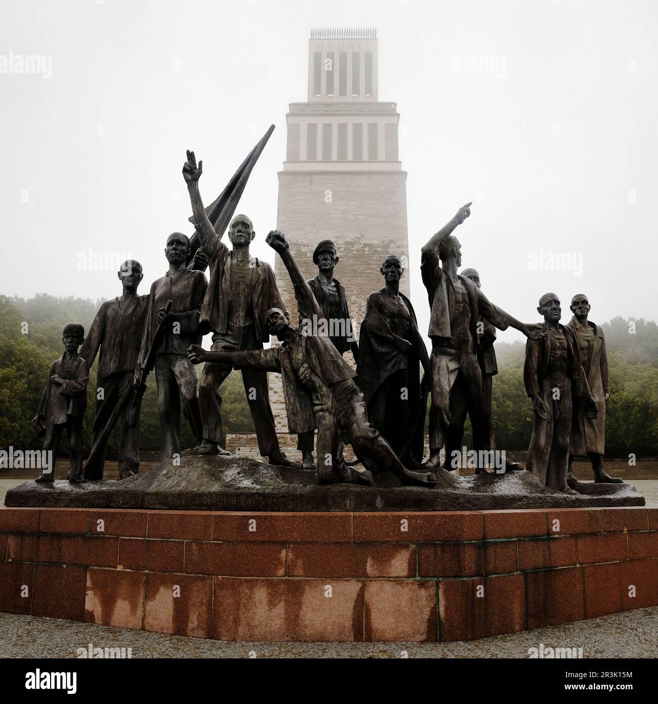 Buchenwald Monument with group of figures and bell tower, Buchenwald ...