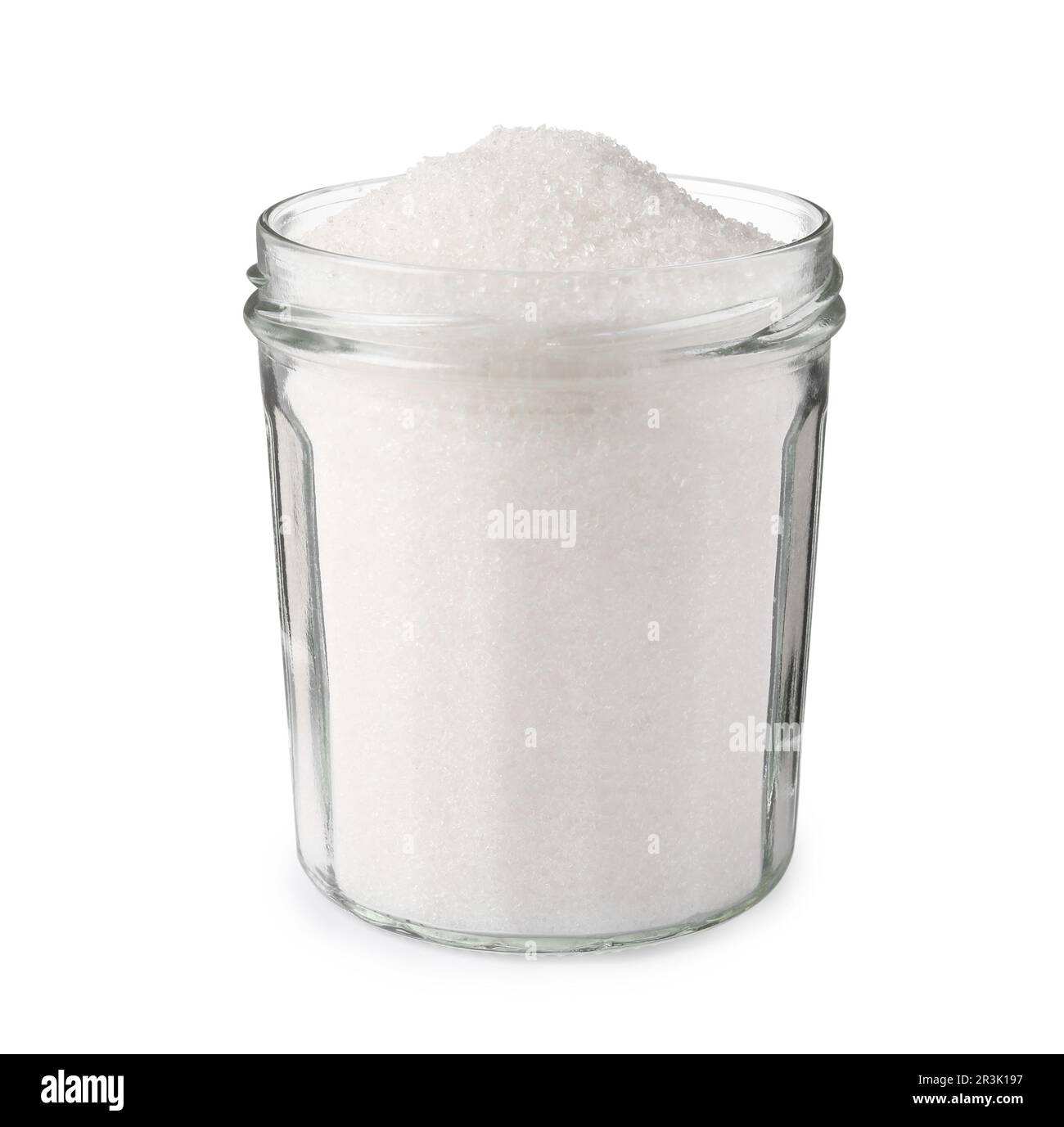 Glass jar of granulated sugar isolated on white Stock Photo - Alamy