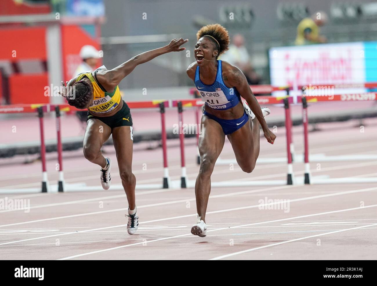 Nia Ali winning the 100m hurdles at the 2019 World Athletics ...