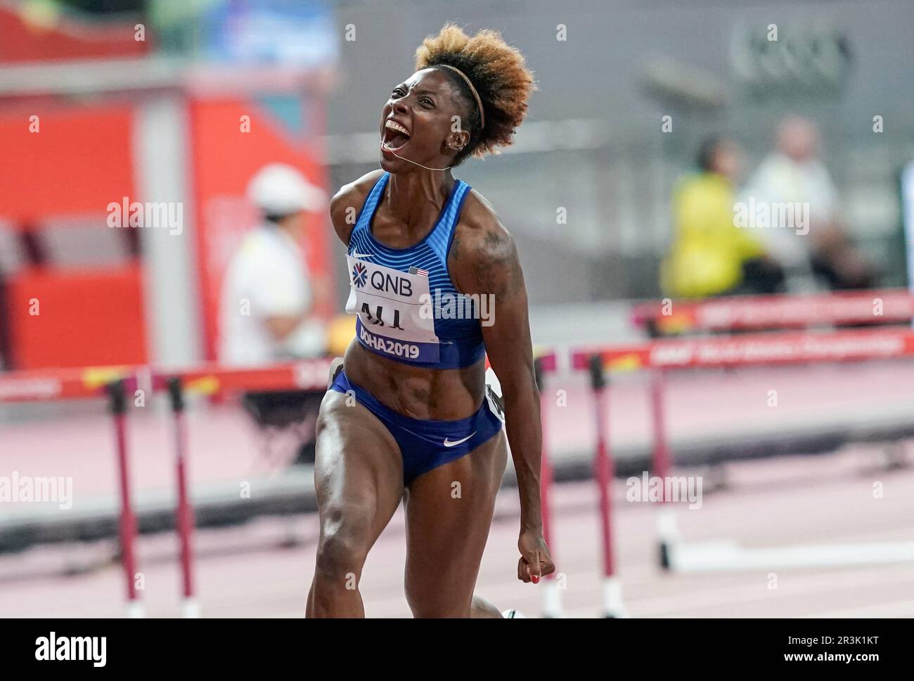 Nia Ali winning the 100m hurdles at the 2019 World Athletics ...