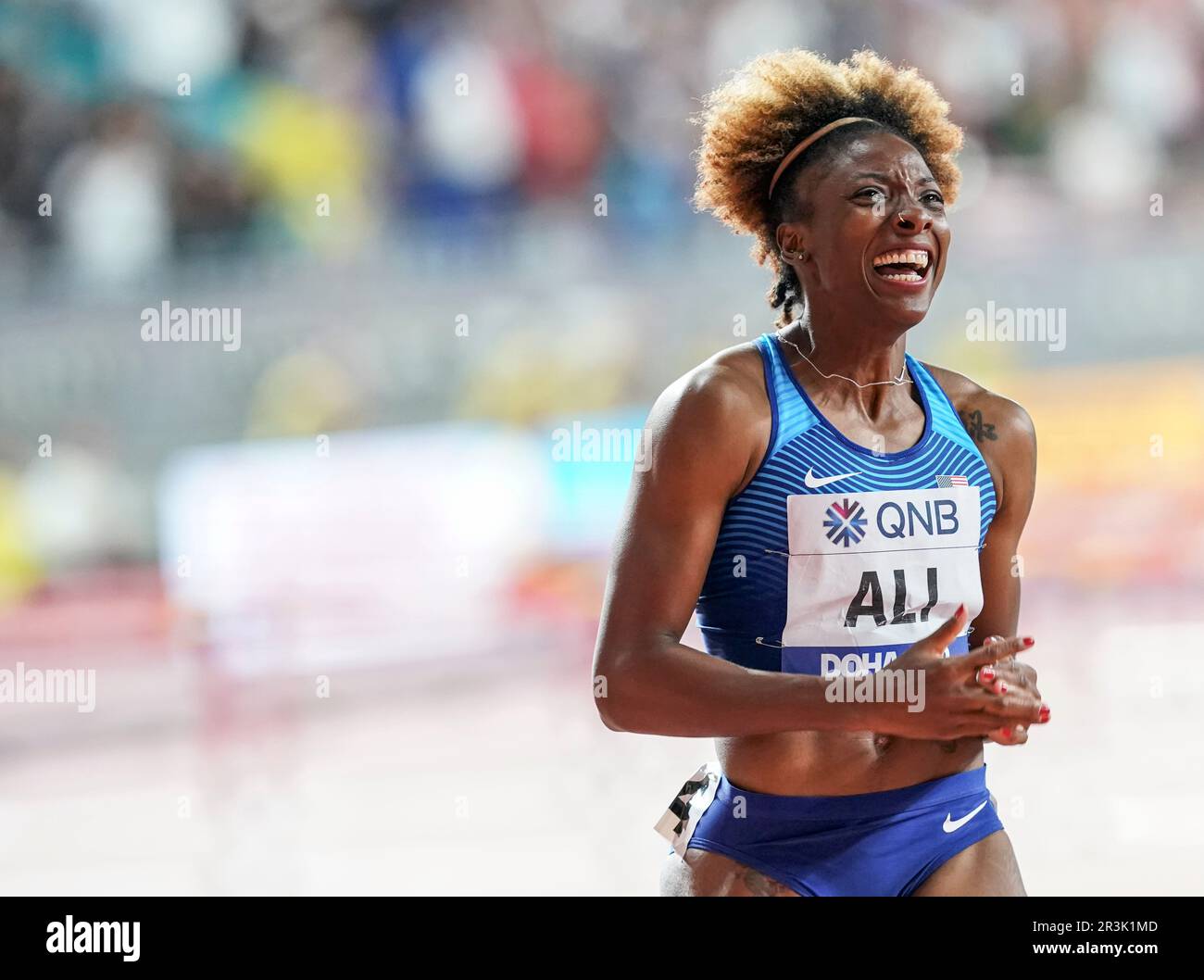 Nia Ali winning the 100m hurdles at the 2019 World Athletics ...