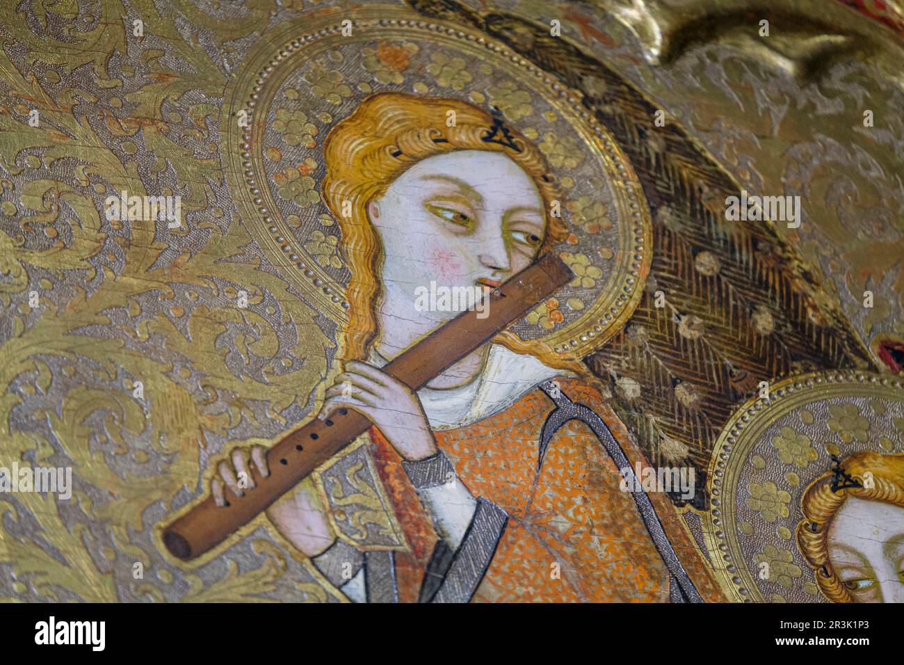 angel with medieval transverse flute, Mother of God of humility with ...