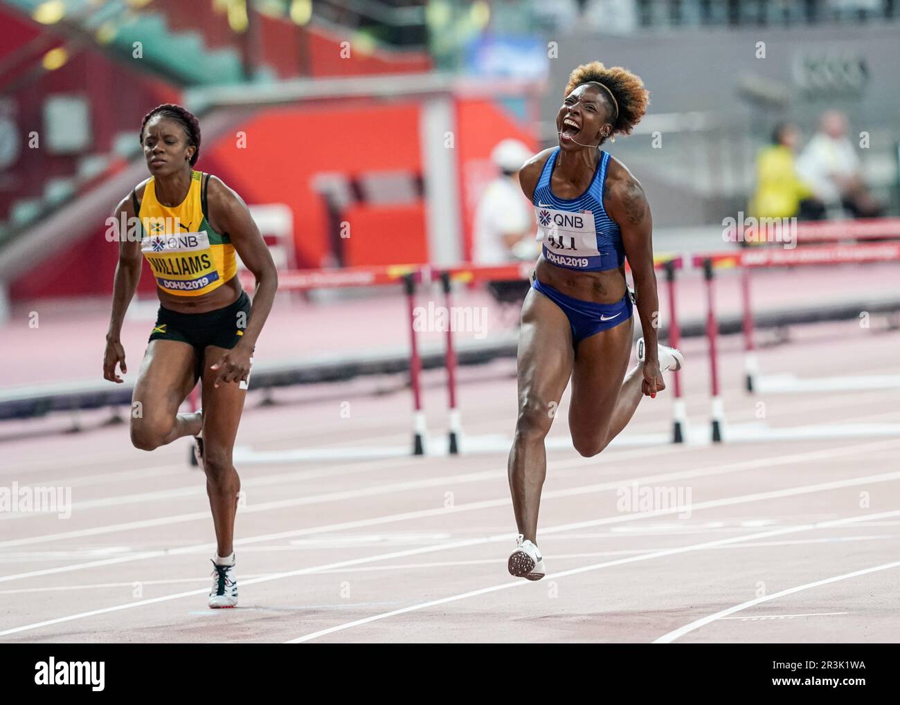 Nia Ali winning the 100m hurdles at the 2019 World Athletics ...