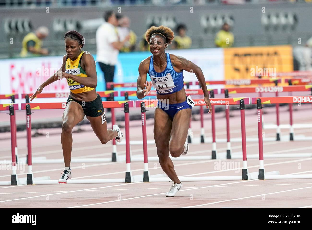 Nia Ali winning the 100m hurdles at the 2019 World Athletics ...