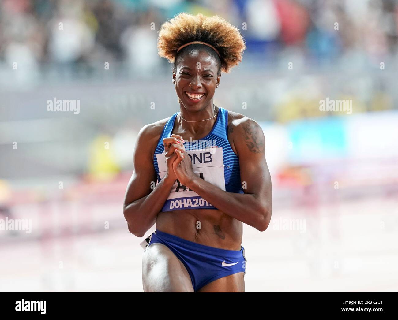 Nia Ali winning the 100m hurdles at the 2019 World Athletics ...