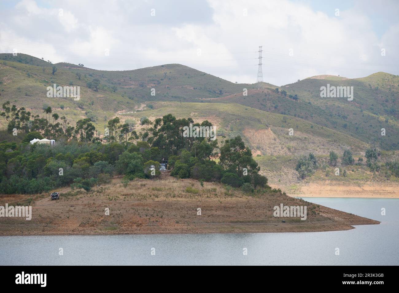 Personnel at Barragem do Arade reservoir, in the Algave, Portugal, as ...