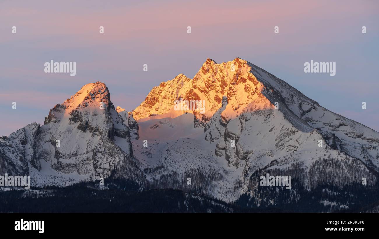Panorama, Mountain Watzmann in national park Berchtesgadener Land at ...