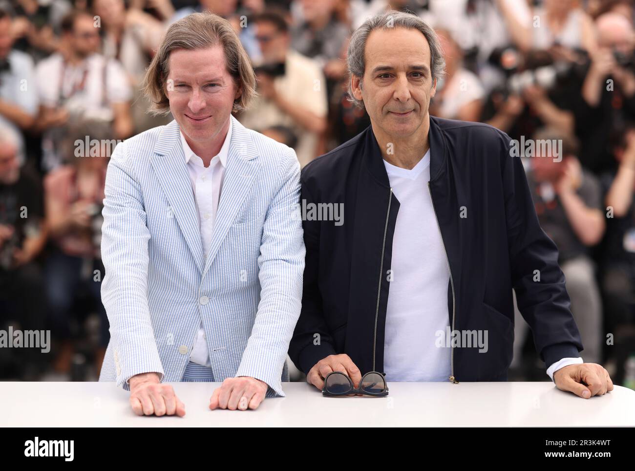 Director Wes Anderson, left, and composer Alexandre Desplat pose for ...