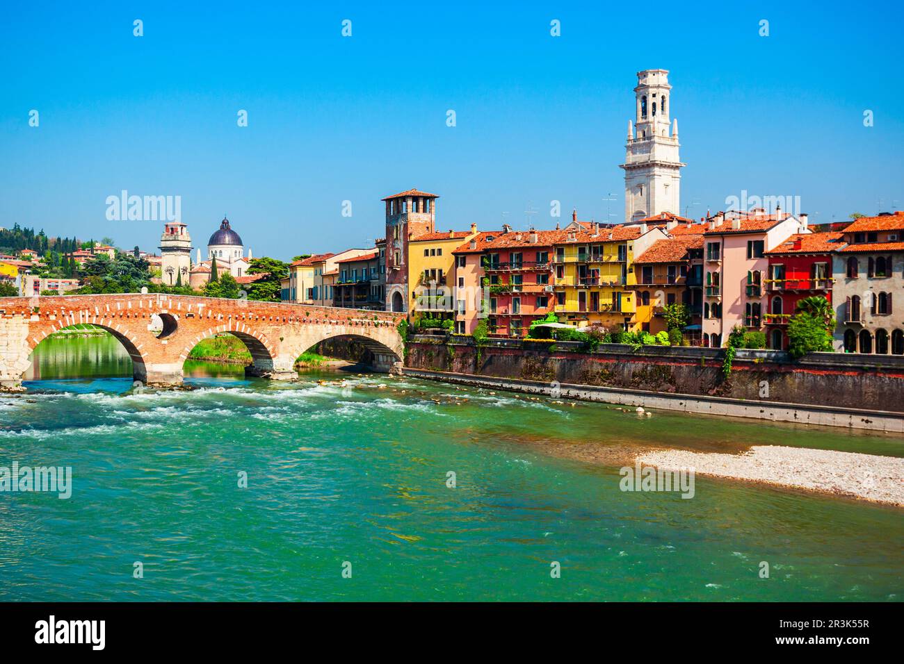 Ponte Pietra bridge is a Roman arch stone bridge crossing the Adige ...