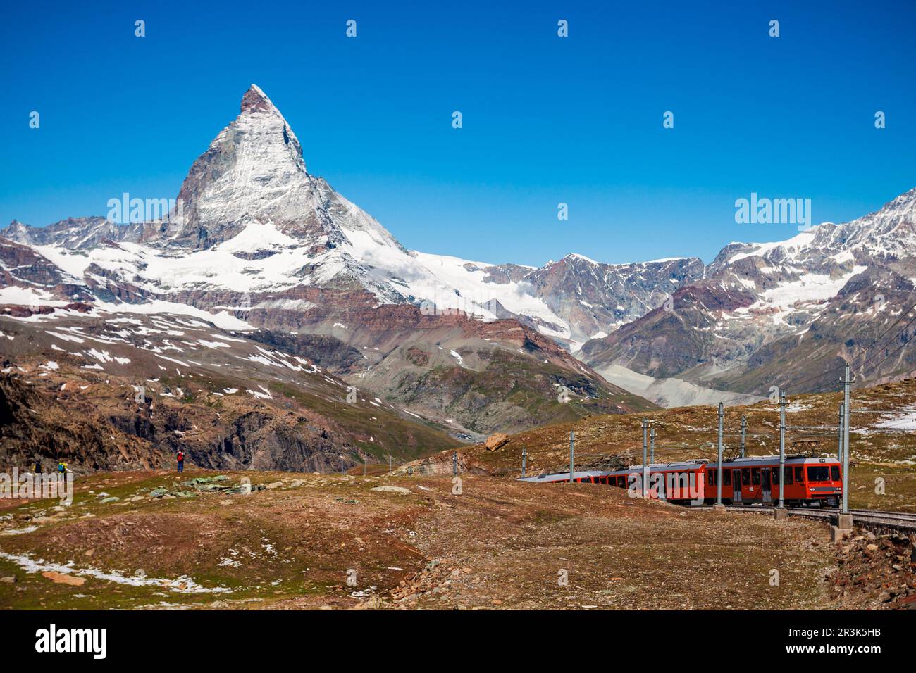 Train near the Gornergrat Bahn Railway, a mountain rack railway near ...