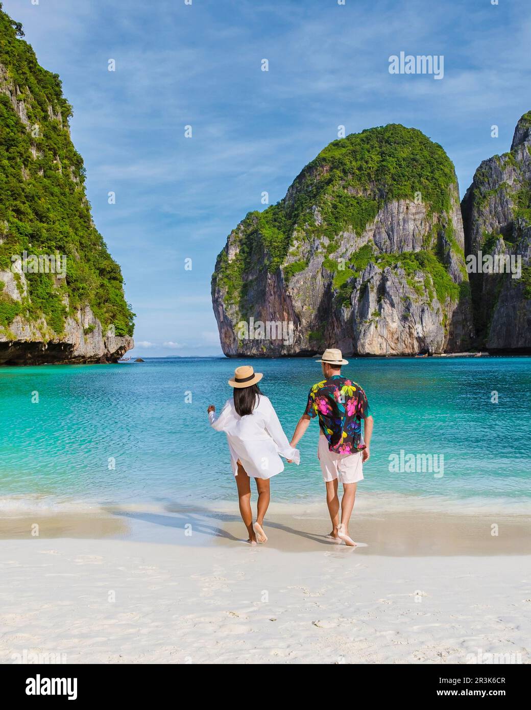 Maya Bay beach Koh Phi Phi Thailand in the morning with turqouse ...