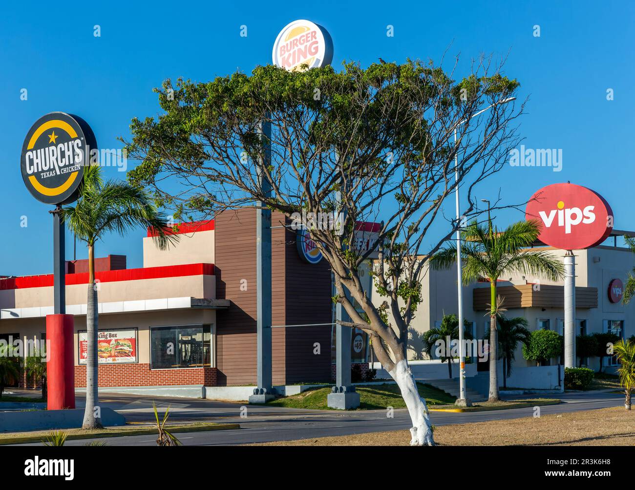 Signs for American fast-food restaurants, Campeche city, Campeche State ...
