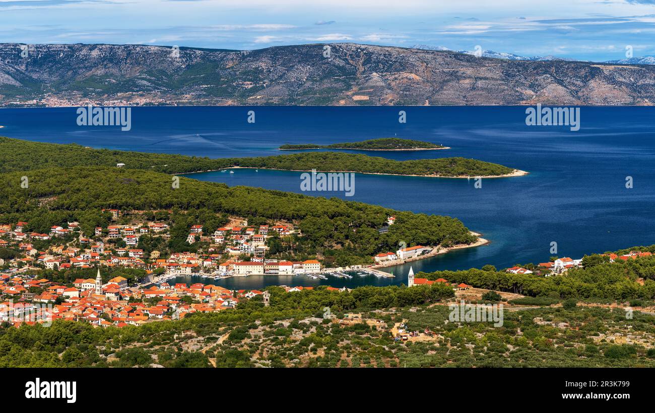 Jesla on Island Hvar with island Brac and city Bol in croatia in europe ...