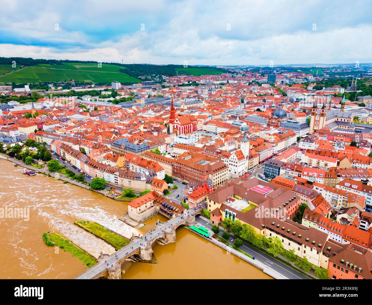 Old Main river bridge and Wurzburg old town aerial panoramic view ...