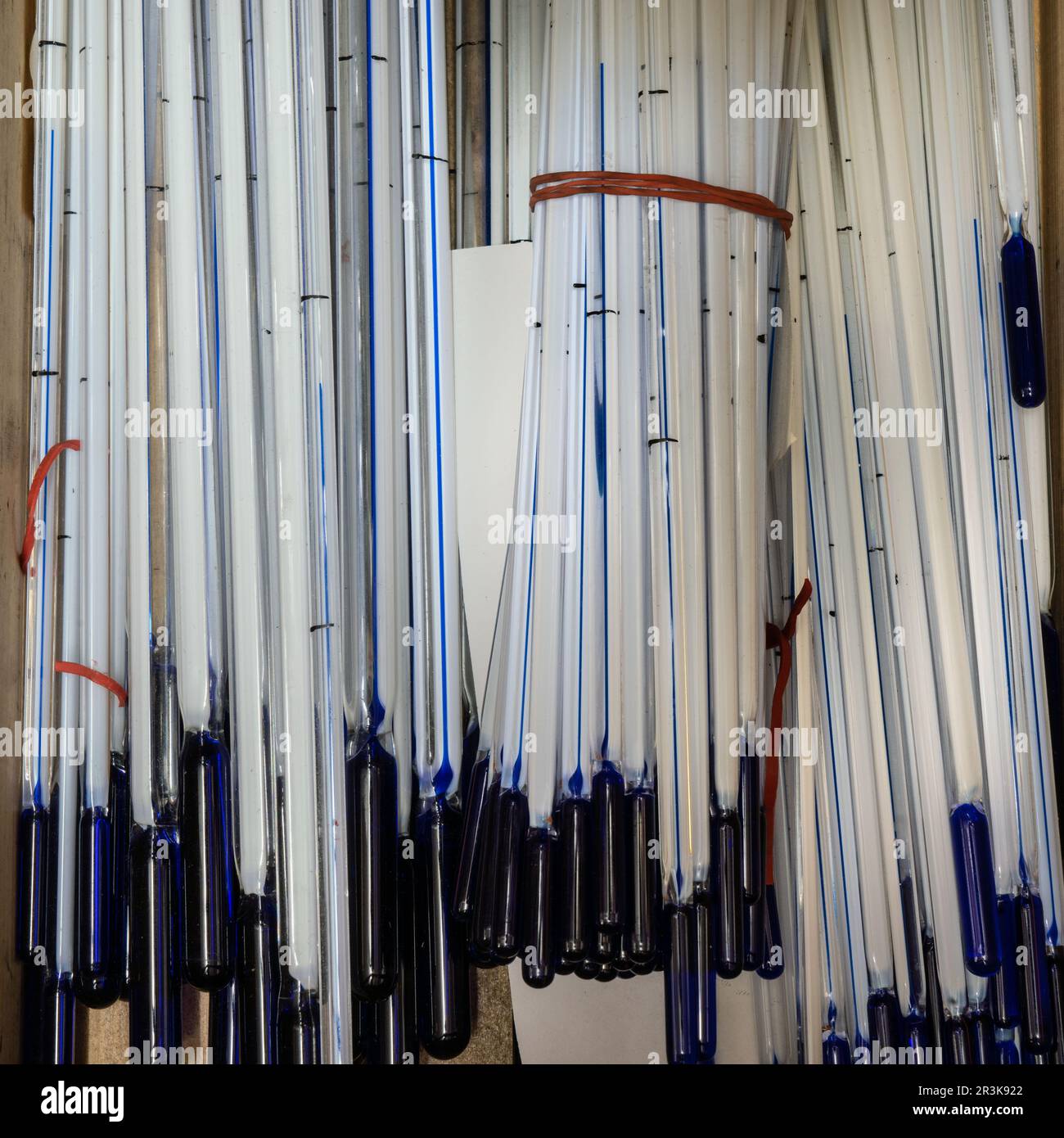 Glass tubes for thermometers in a former thermometer factory Stock ...