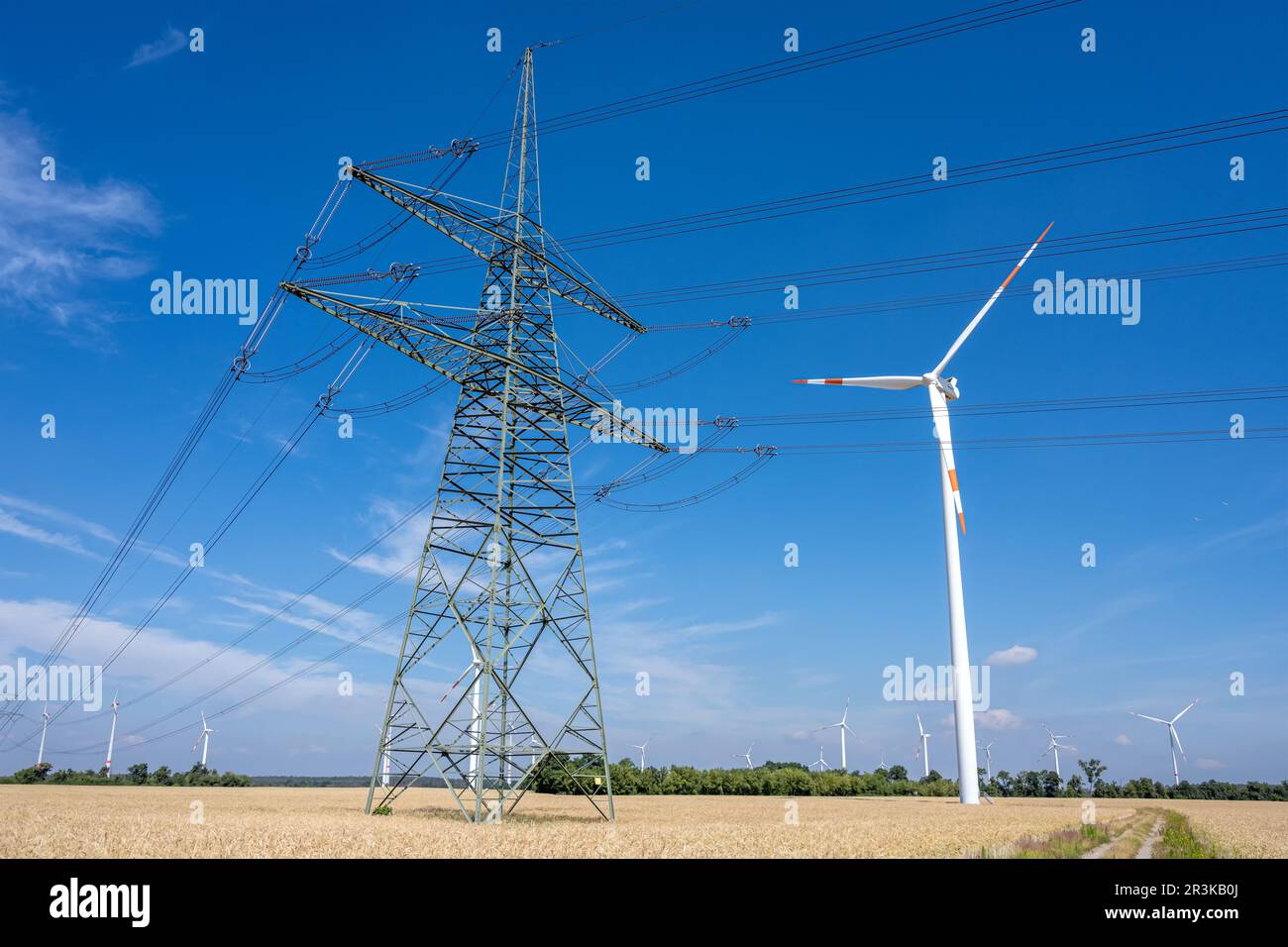 Pylon and wind turbines hi-res stock photography and images - Alamy