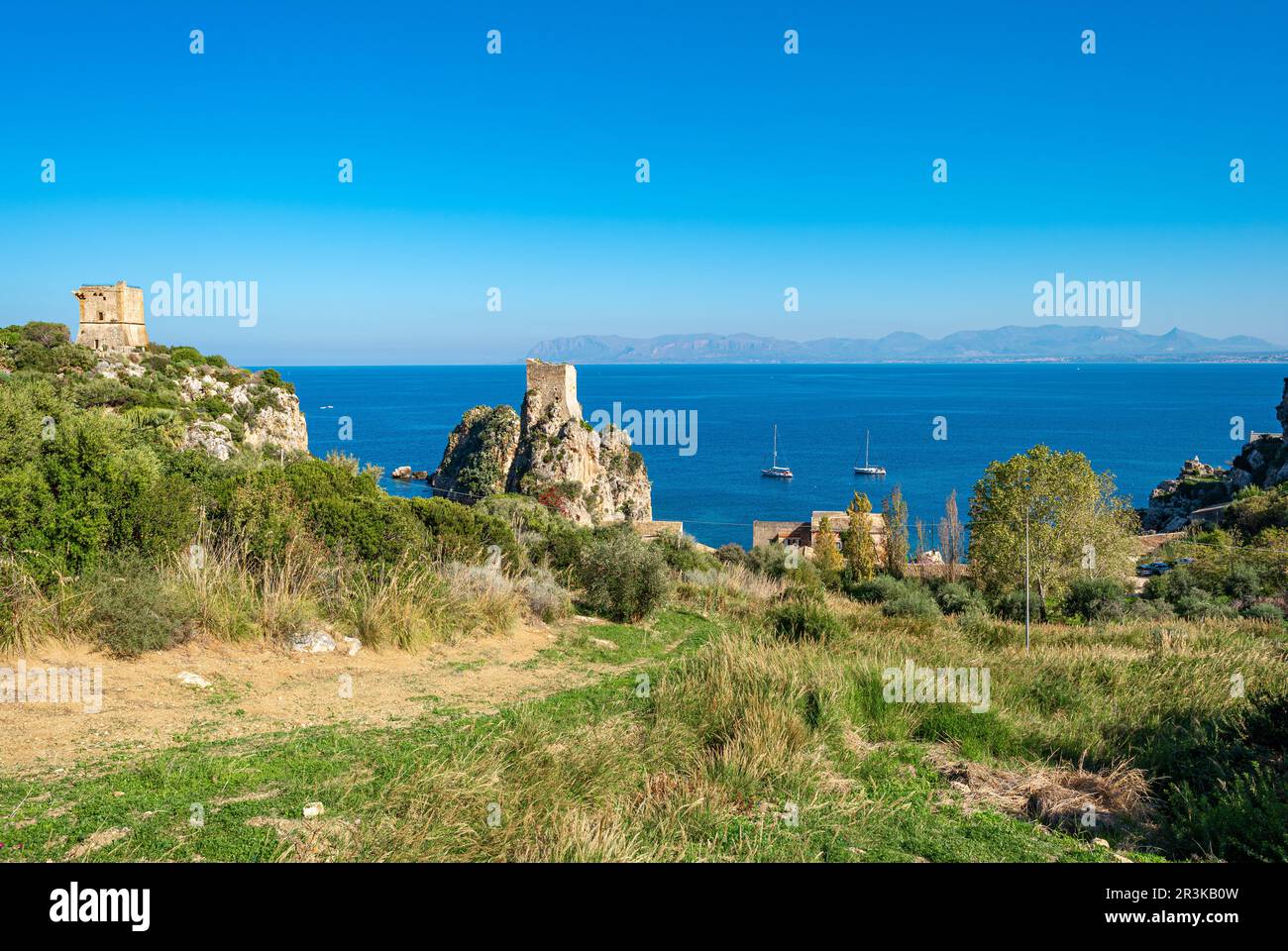 Guard towers of the Tonnara of Scopello, the Torre della Tonnara in ...