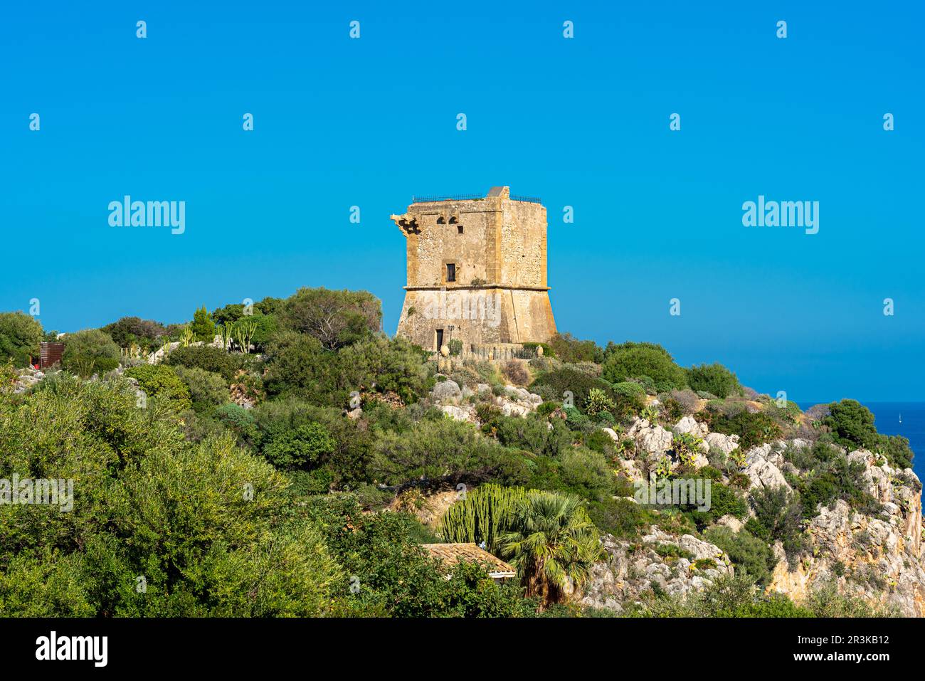 Guard tower of the Tonnara of Scopello, the Torre della Tonnara in ...