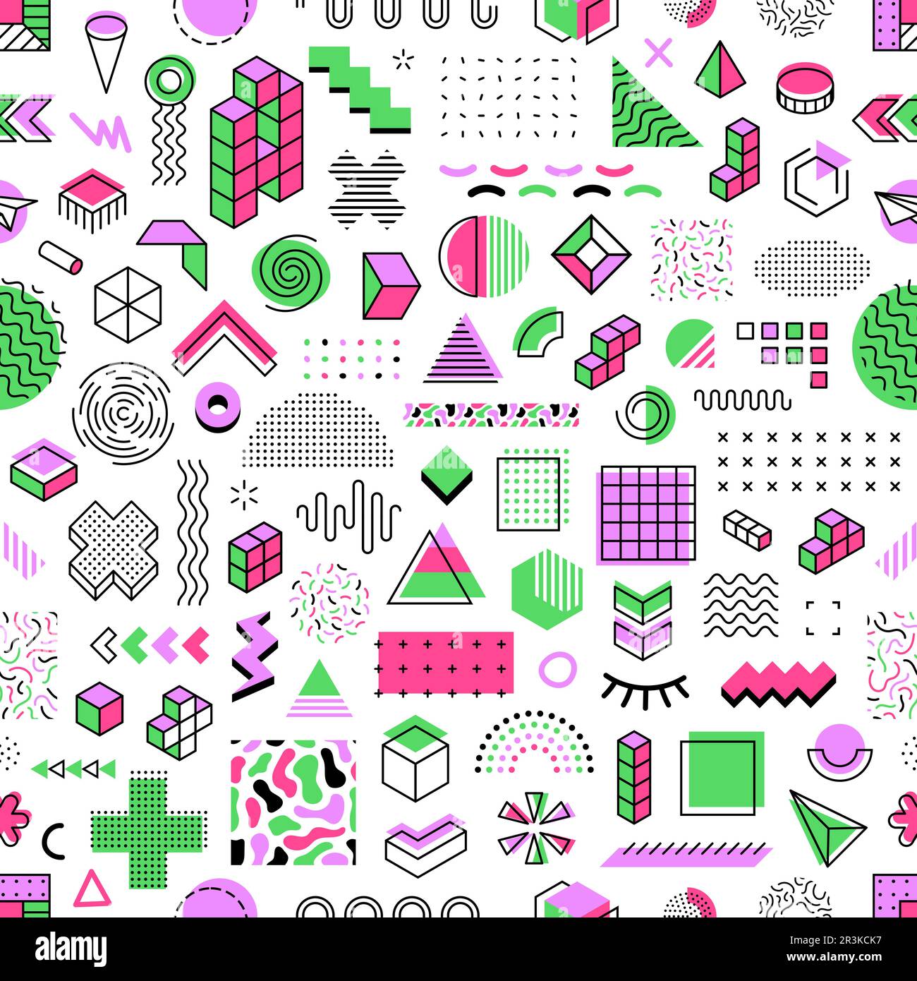 Memphis pattern, seamless background of geometric shape elements ...