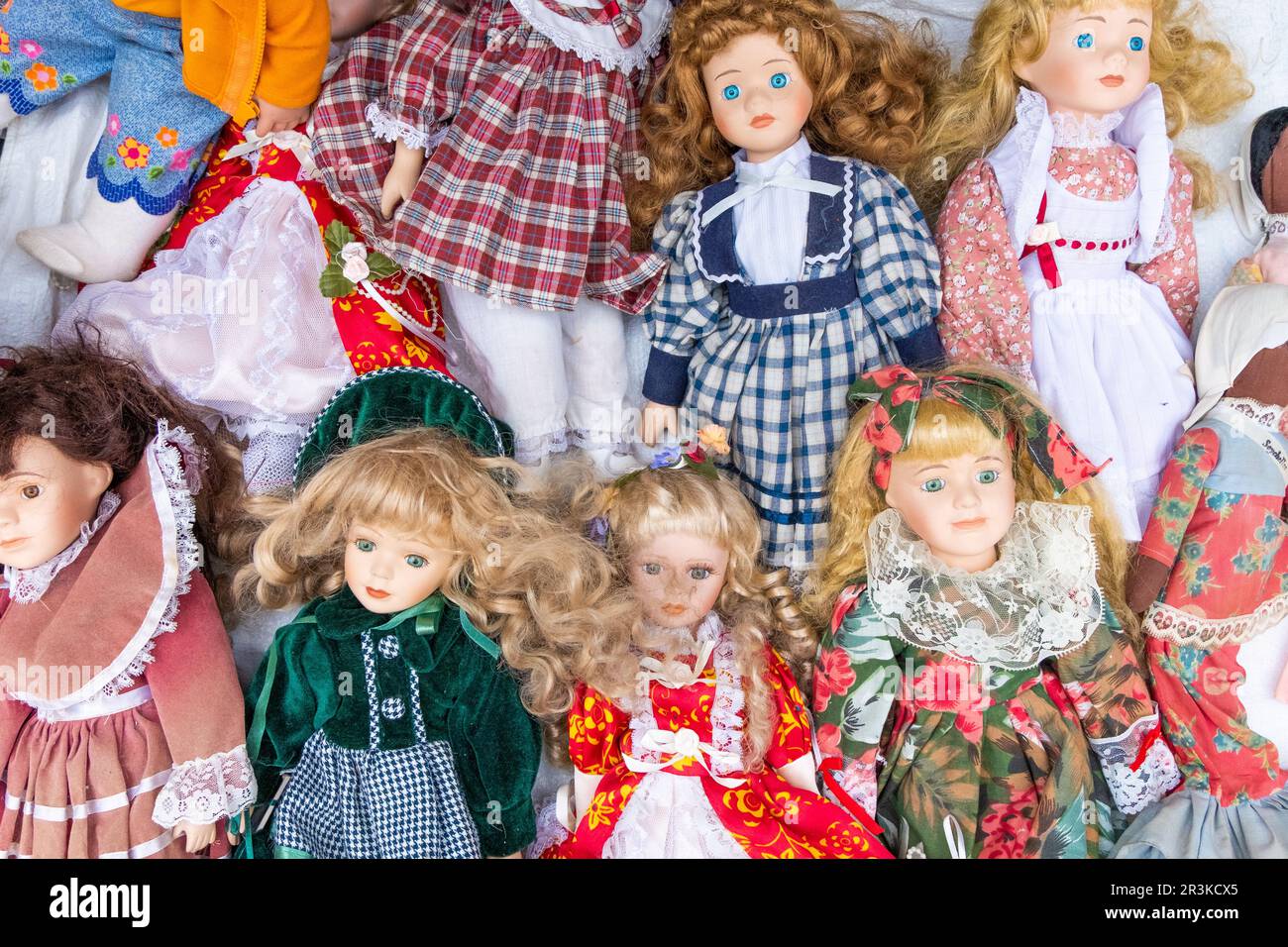 Old dolls placed in suitcase Antique toy, vintage dolls Handmade Stock ...