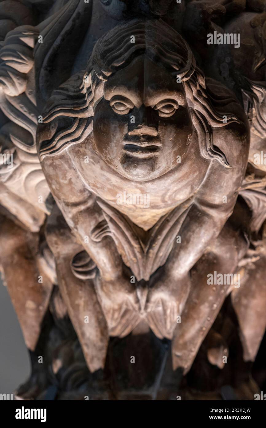 capital of satyr, carved stone, 12th century, from the cathedral of San ...