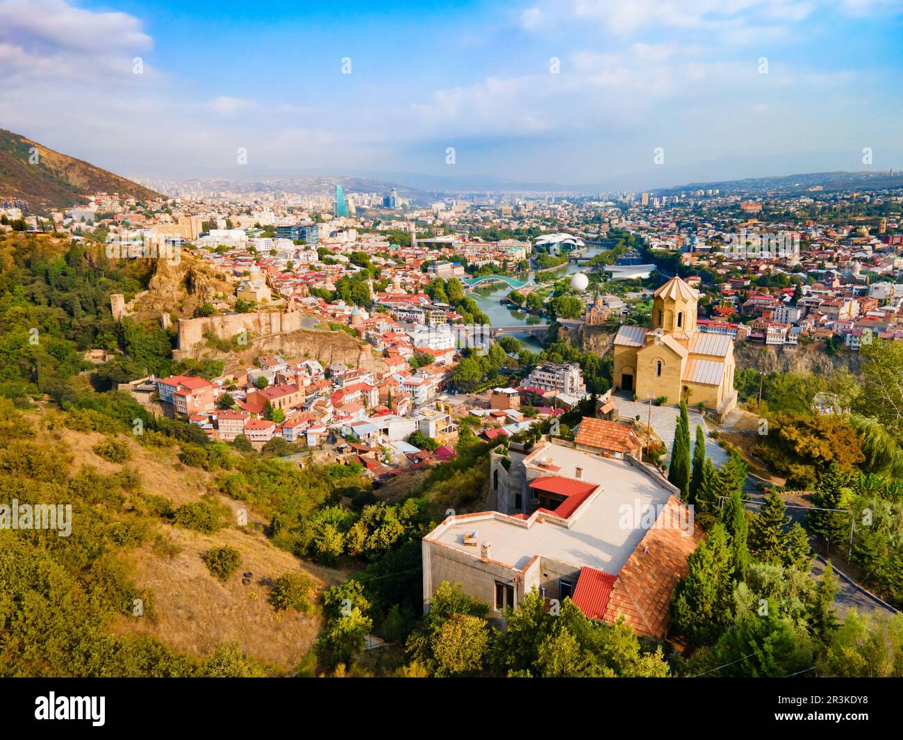 Tabor Monastery of the Transformation aerial panoramic view in Tbilisi ...