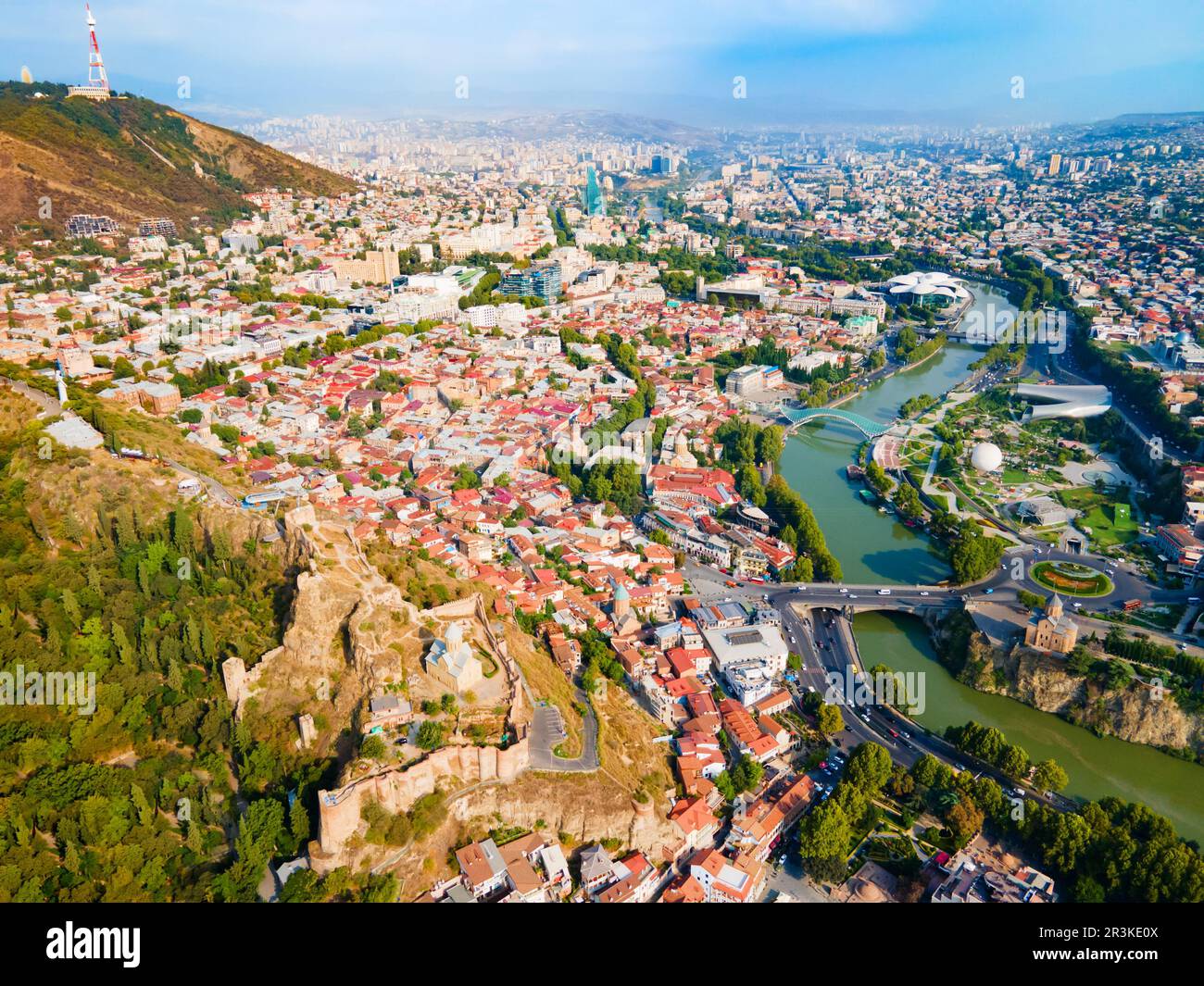 Tbilisi old town aerial panoramic view. Tbilisi is the capital and the ...