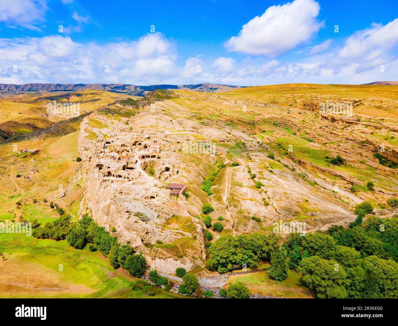 Uplistsikhe aerial panoramic view. Uplistsikhe is an ancient rock hewn ...