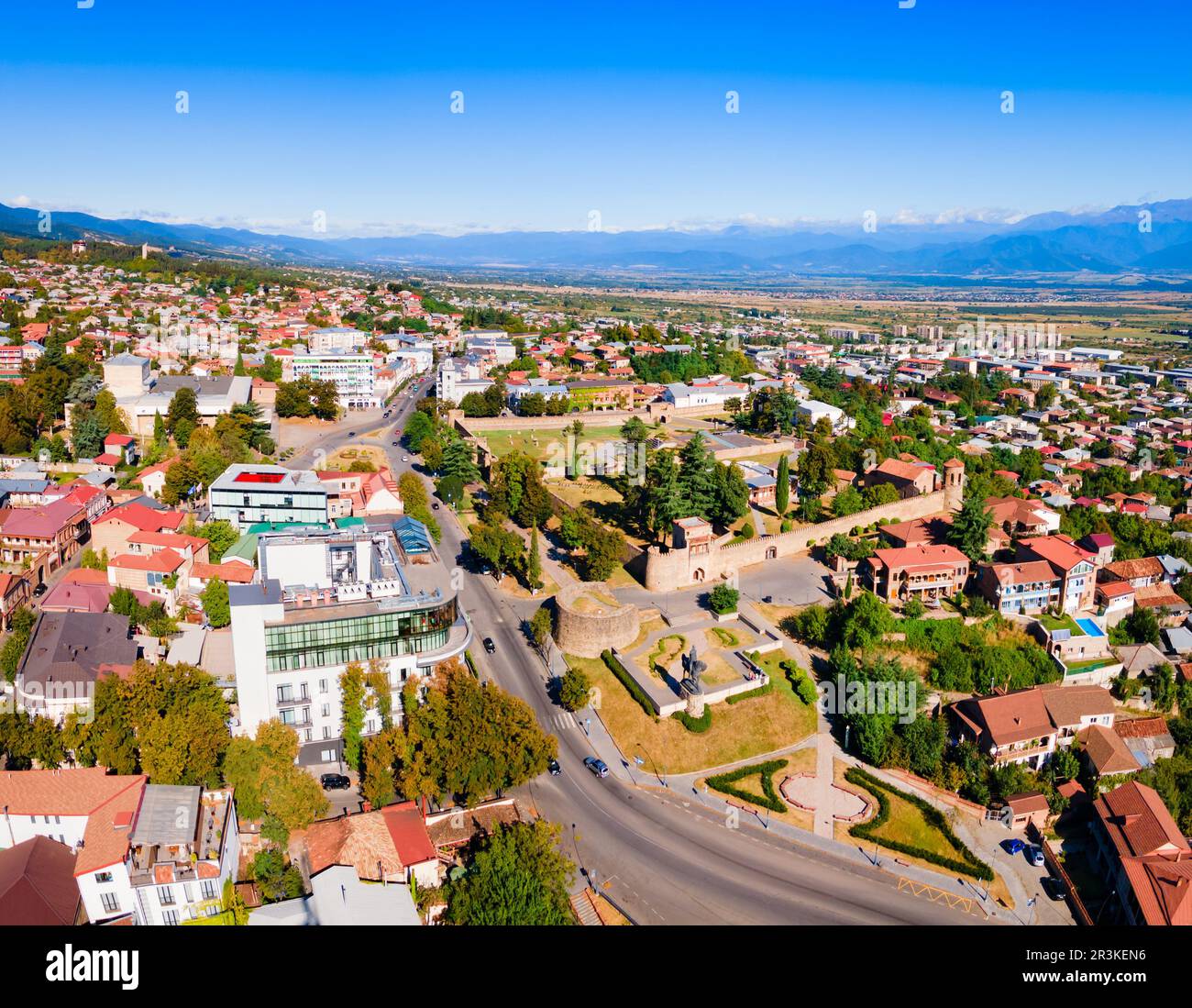 Batonis Tsikhe Fortress aerial panoramic view in Telavi. Telavi is the ...