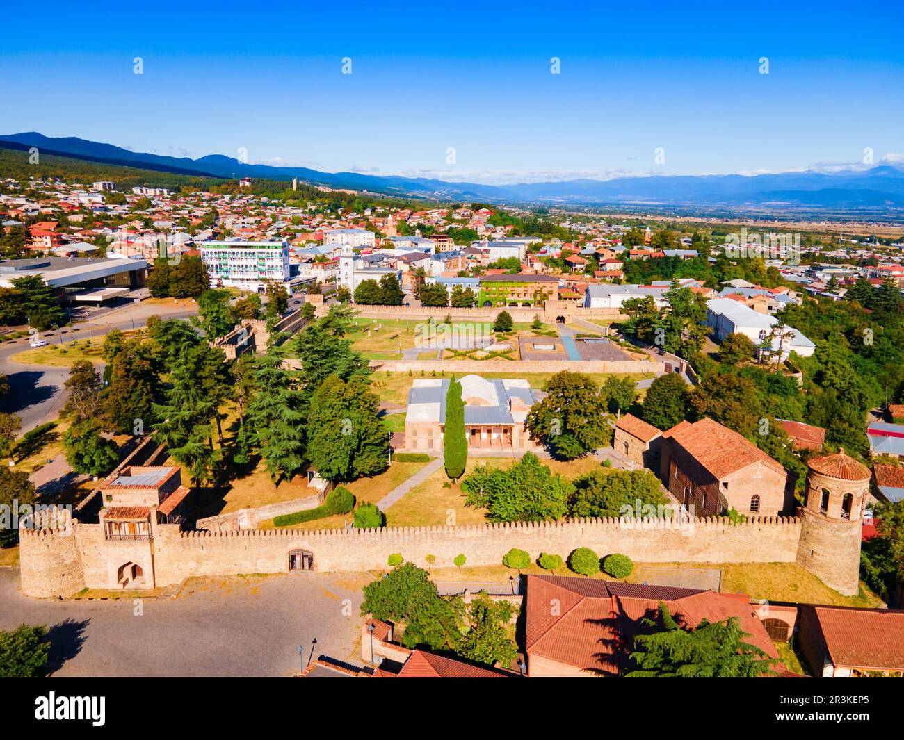 Batonis Tsikhe Fortress aerial panoramic view in Telavi. Telavi is the ...