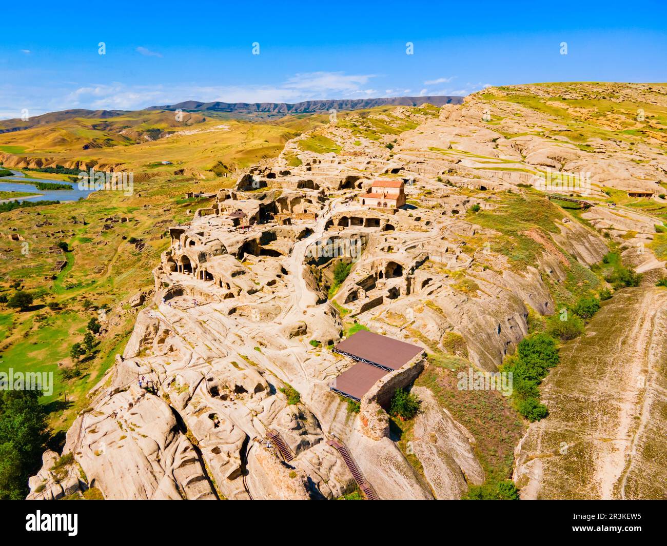 Uplistsikhe aerial panoramic view. Uplistsikhe is an ancient rock hewn ...