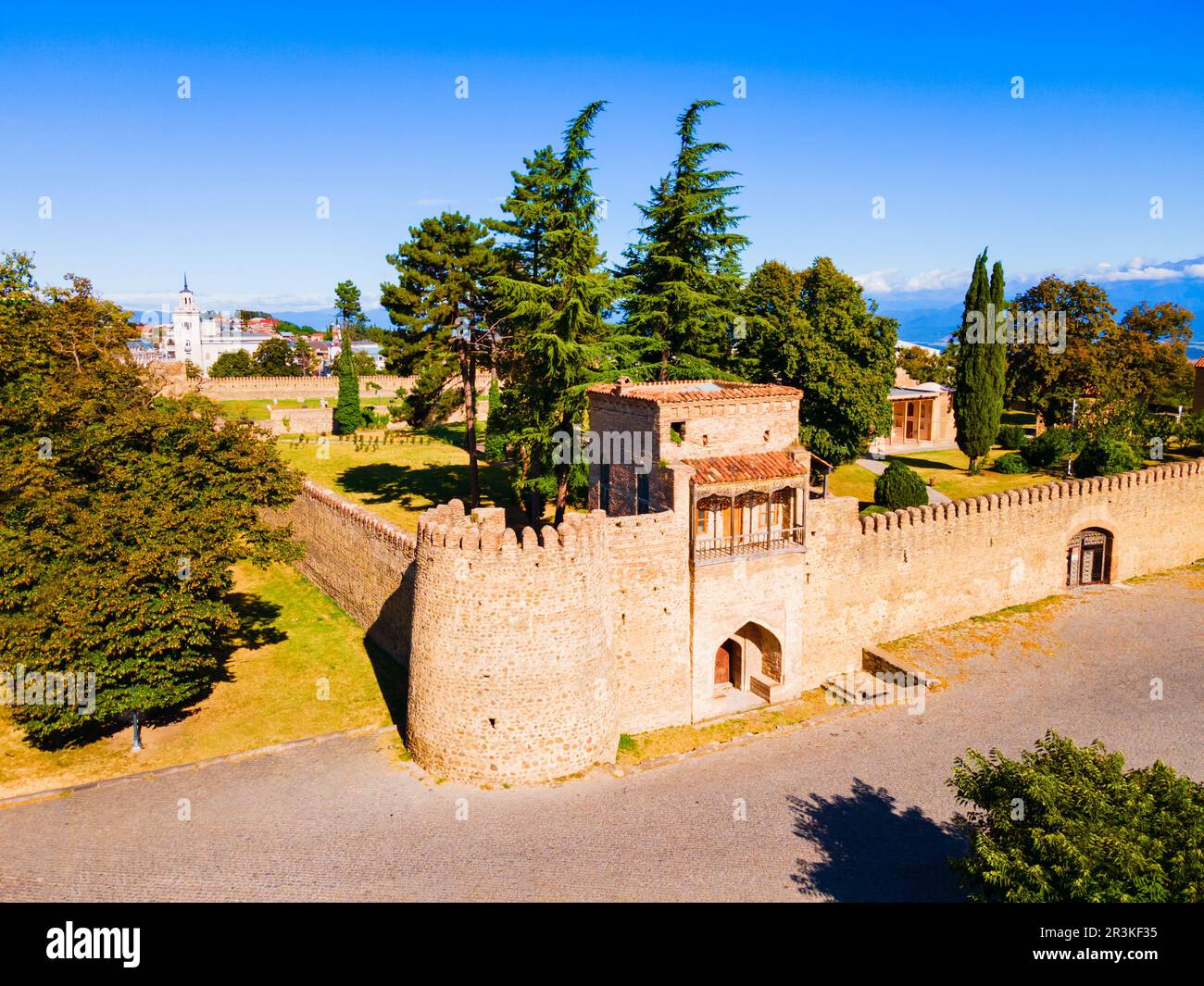 Batonis Tsikhe Fortress aerial panoramic view in Telavi. Telavi is the ...