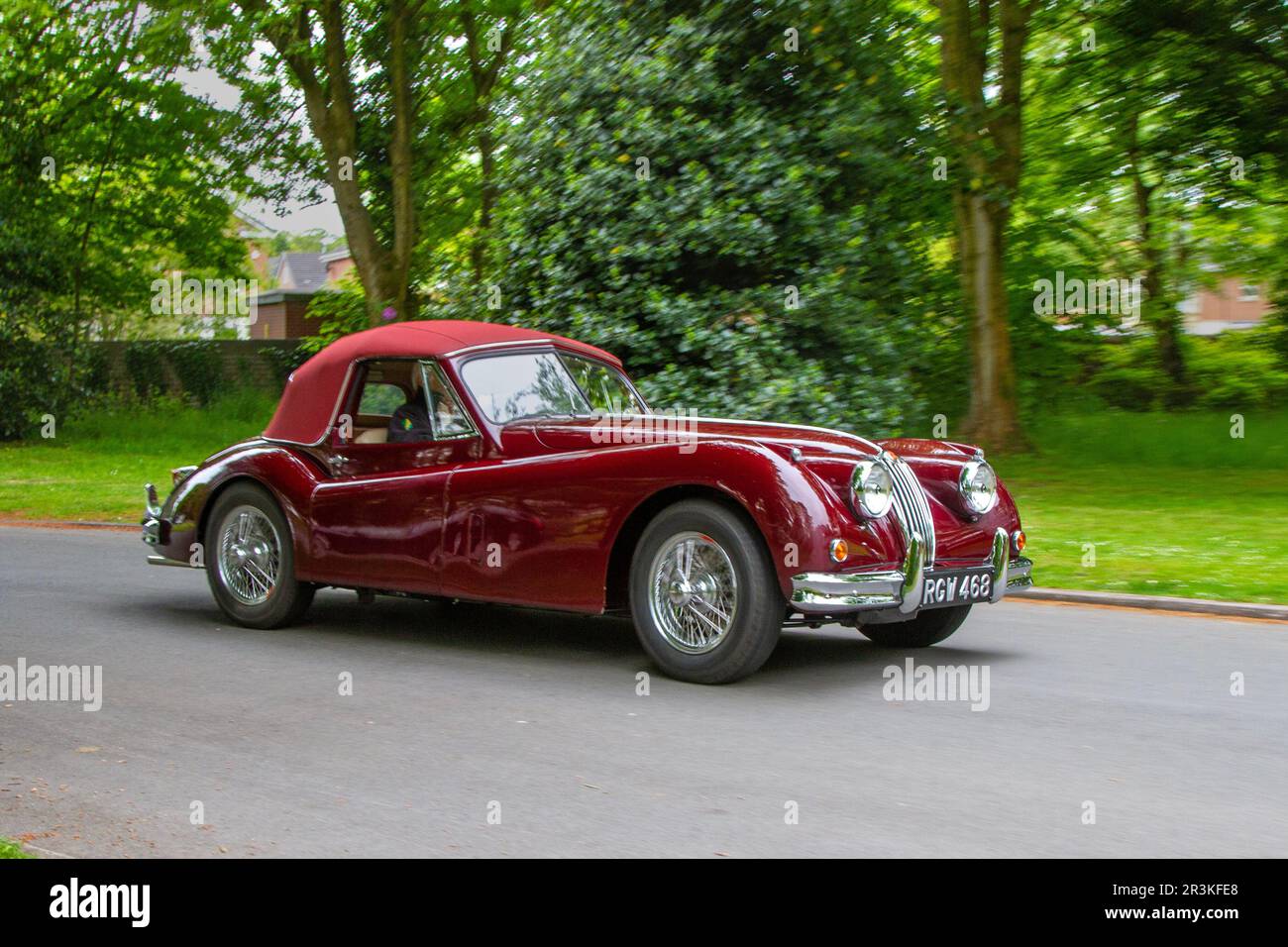 1955 50s fifties maroon British Jaguar cabrio, Petrol 3442 cc; at ...