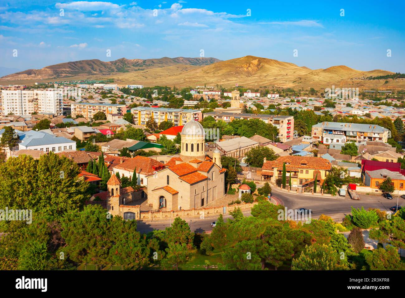 Gori Cathedral of Saint Mary town aerial panoramic view, Georgia. Gori ...