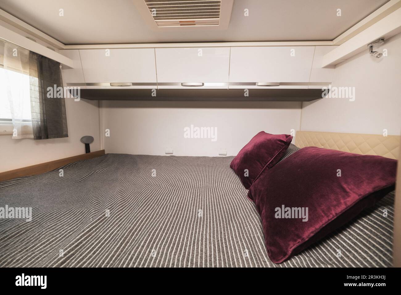 the bedroom of a mobile home. Inside the interior of a motorhome Stock ...