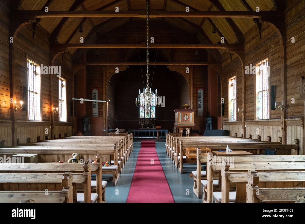 Historic wooden church in Utne on Hardangerfjord, Norway Stock Photo ...