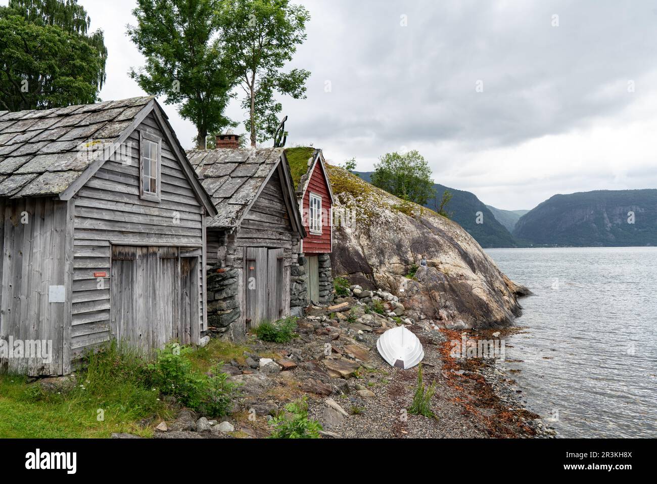 Fishing cabins in Utne on Hardangerfjord, Norway Stock Photo - Alamy