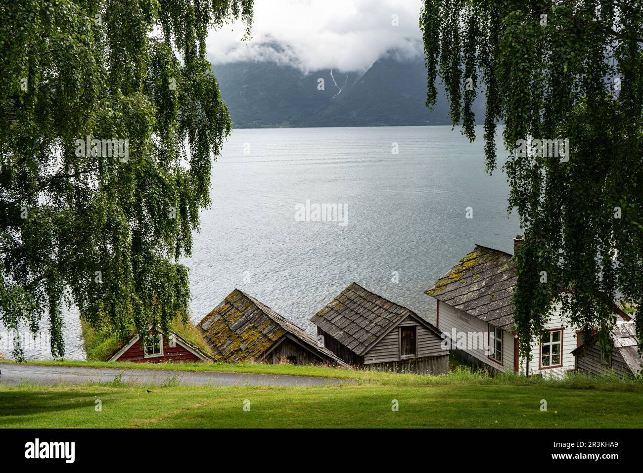 Fishing cabins in Utne on Hardangerfjord, Norway Stock Photo - Alamy
