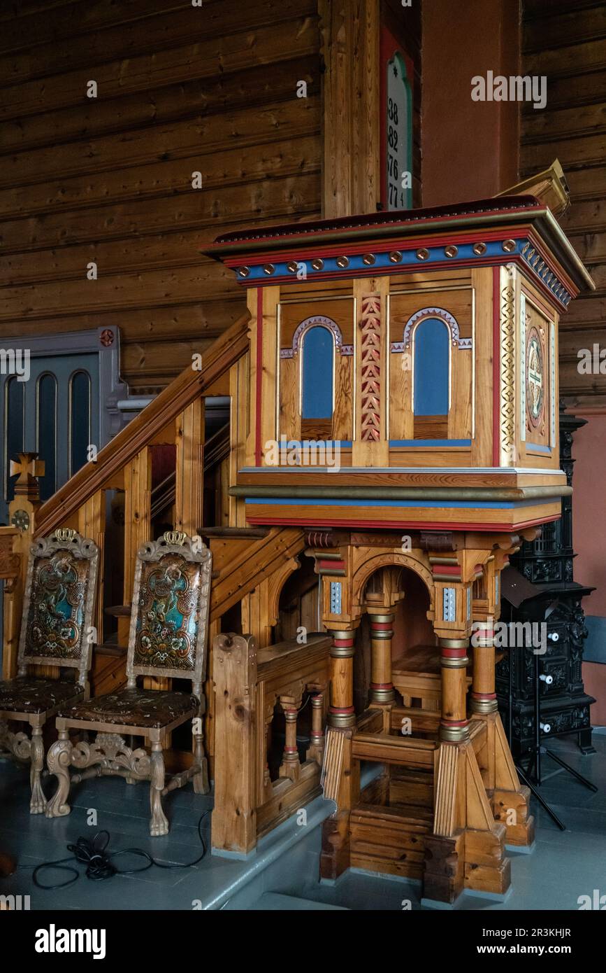 Historic wooden church in Utne on Hardangerfjord, Norway Stock Photo ...