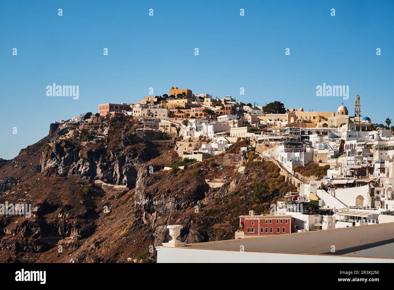 Panoramic Aerial View of Fira Village in Santorini Island, Greece ...