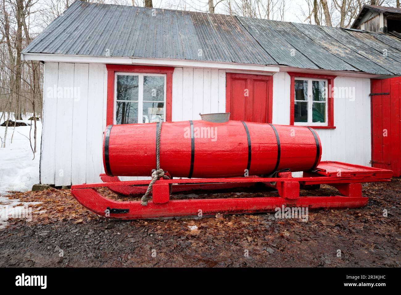 Cabane de Jean Caumartin, sugar shack in a maple grove at sugar time ...