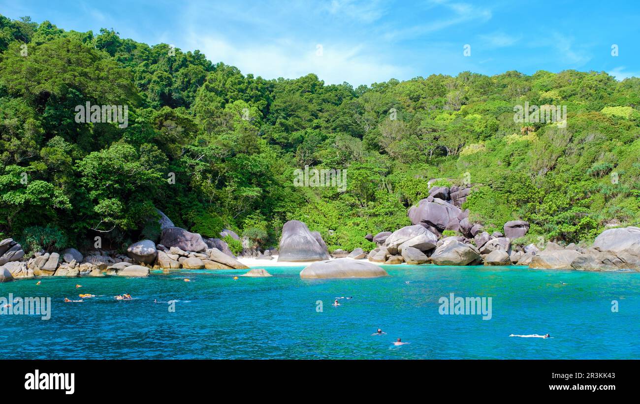 People snorkling in the ocean of Similan Islands Thailand Phangnga ...