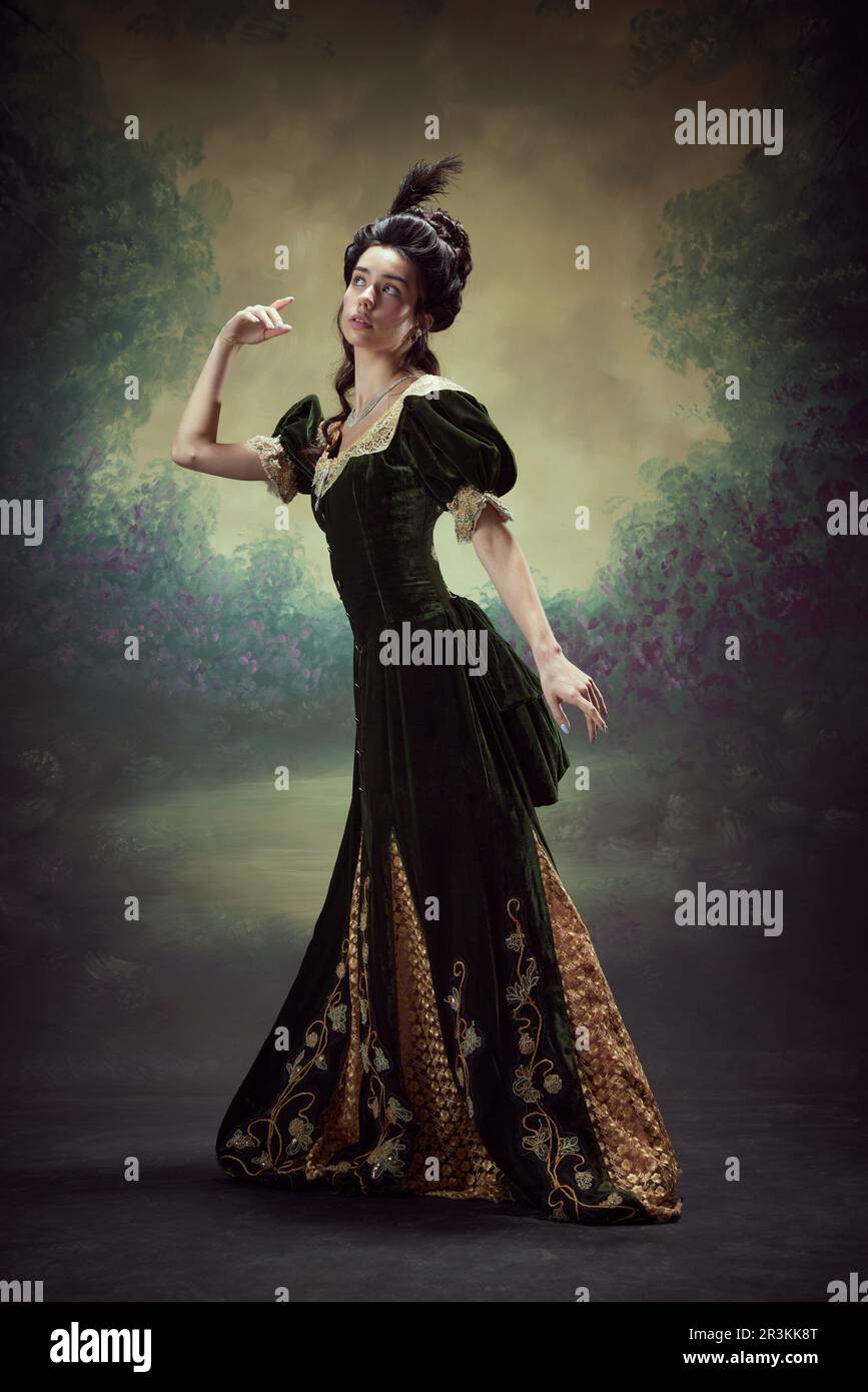 Full-length portrait of beautiful young girl, princess, queen, royal ...