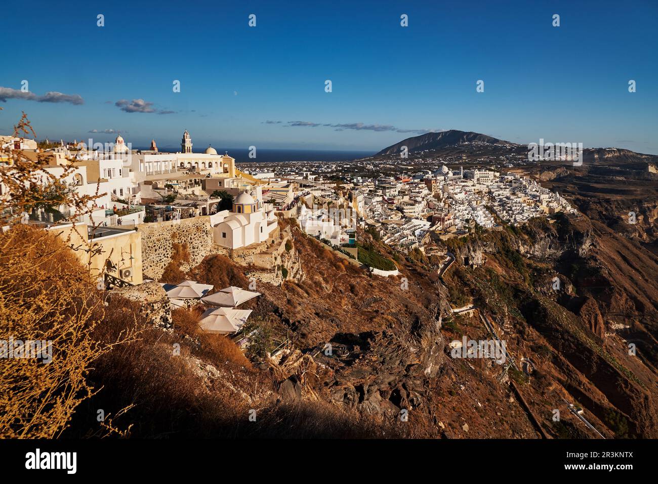 Panoramic Aerial View of Fira Village in Santorini Island, Greece ...