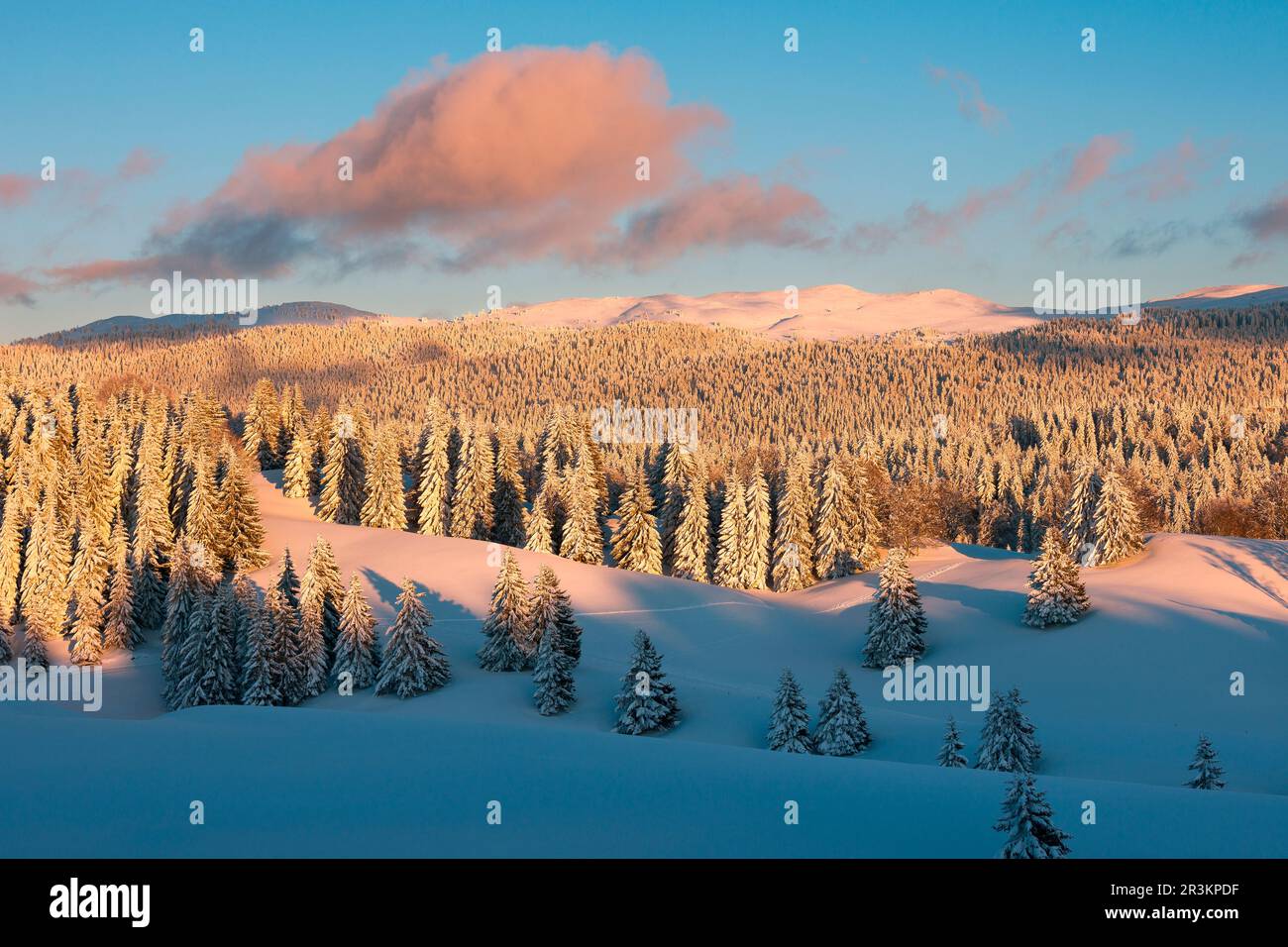 The Hautes-Combes and Monts Jura in winter, Jura, France Stock Photo ...